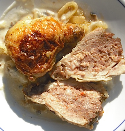 Kitchen Bounty: Sausage-Stuffed Chicken Legs with White Sauce