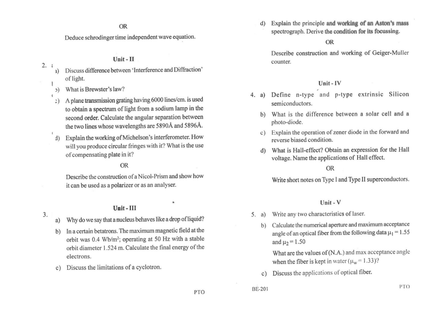 RGPV BE QUESTION PAPER of BE-201 Engineering Physics June 2015 ...