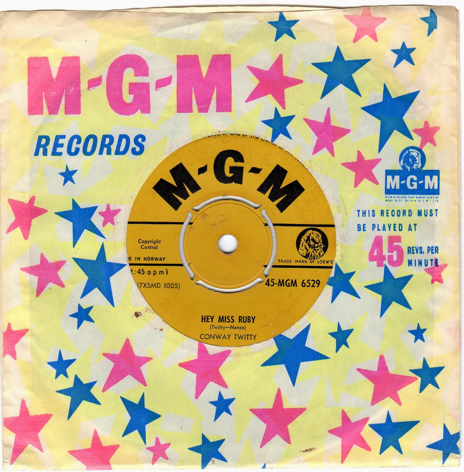 WOLFEES GRAMOPHONE: "LONELY BLUE BOY/HEY MISS RUBY" CONWAY TWITTY MGM ...