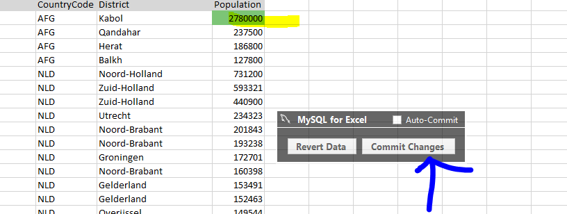 MySQL Workbench and MS Excel