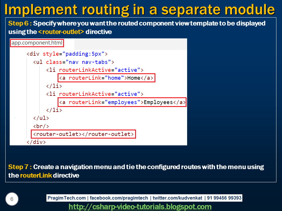 Sql server, .net and c# video tutorial: Implementing routing in separate module in angular - Slides