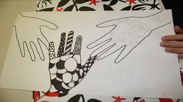 artisan des arts: Black and white/colored line hands - grades 4,5,6