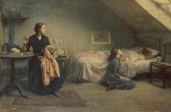 British Art: Thomas Benjamin Kennington - Widowed and Fatherless, 1888