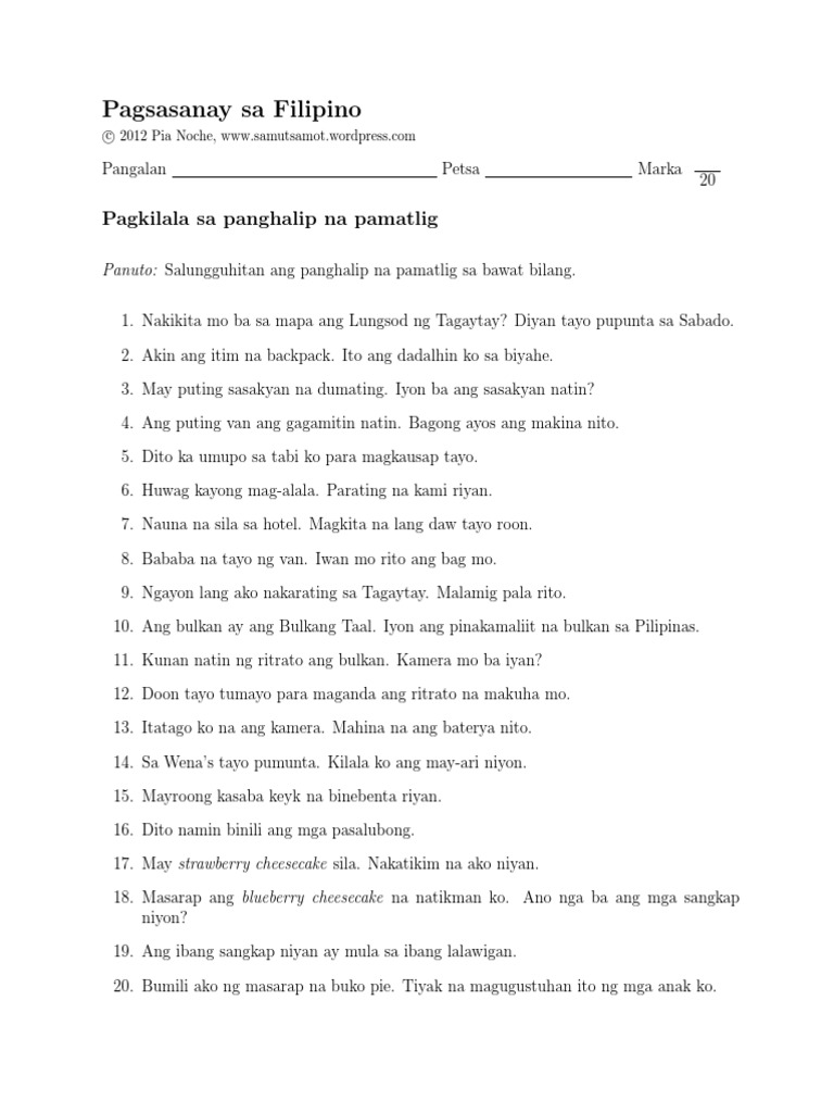 panghalip pamatlig worksheets - philippin news collections