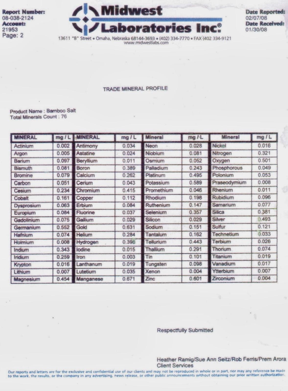 Bamboo Salt Business: Minerals in Bamboo Salt by Midwest Lab Report