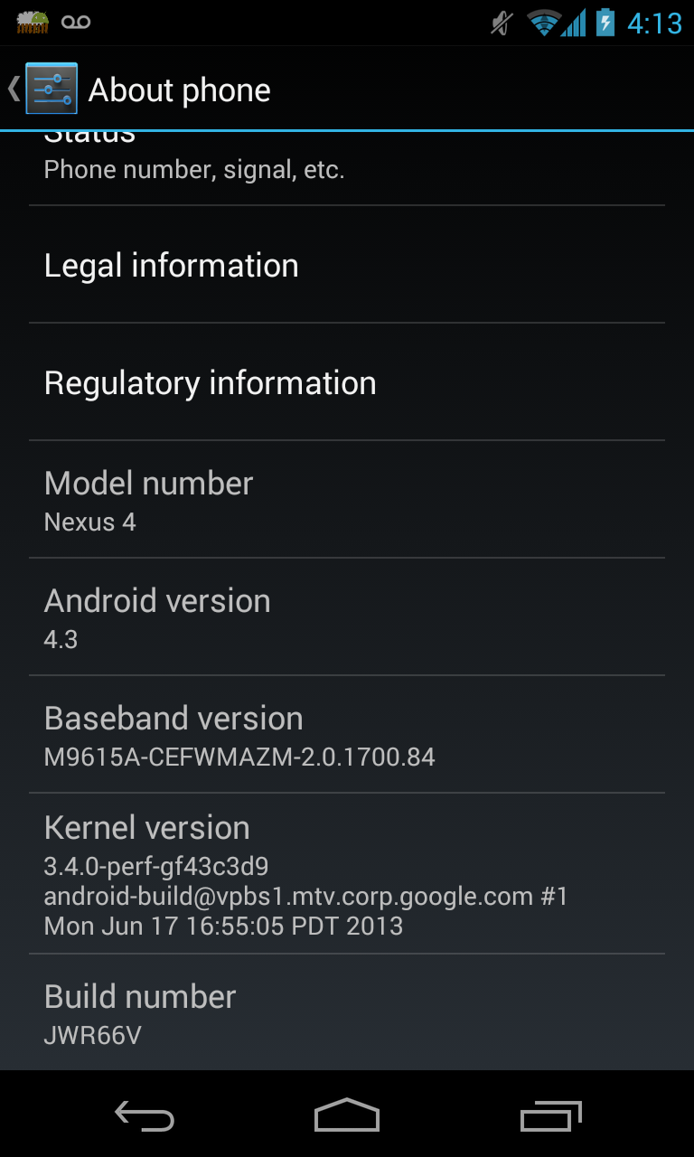 Problemas con Android 4.3 en Nexus 4