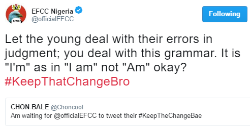 EFCC's epic tweet on #KeepTheChangeBae