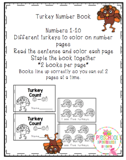 1 Turkey Number Books ~ Preschool Printables
