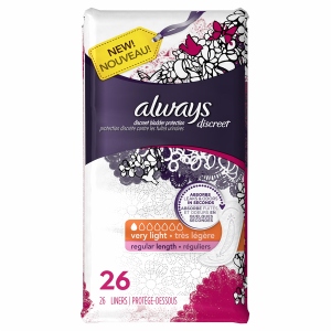26ct Always Discreet Incontinence Liners, Very Light Absorbency $0.99 ...