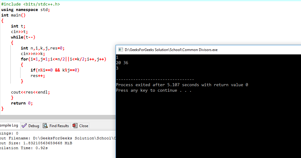 Geeksforgeeks Solution For " Common Divisors