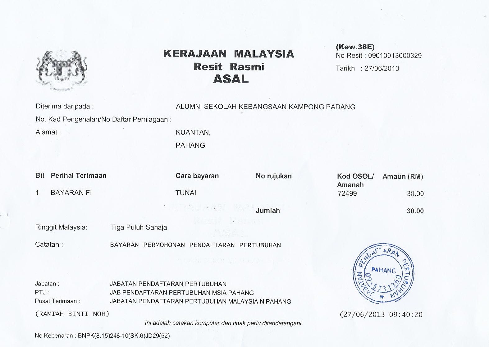 Allumni SKKP : RESIT RASMI PEMBAYARAN PENDAFTARAN ALLUMNI