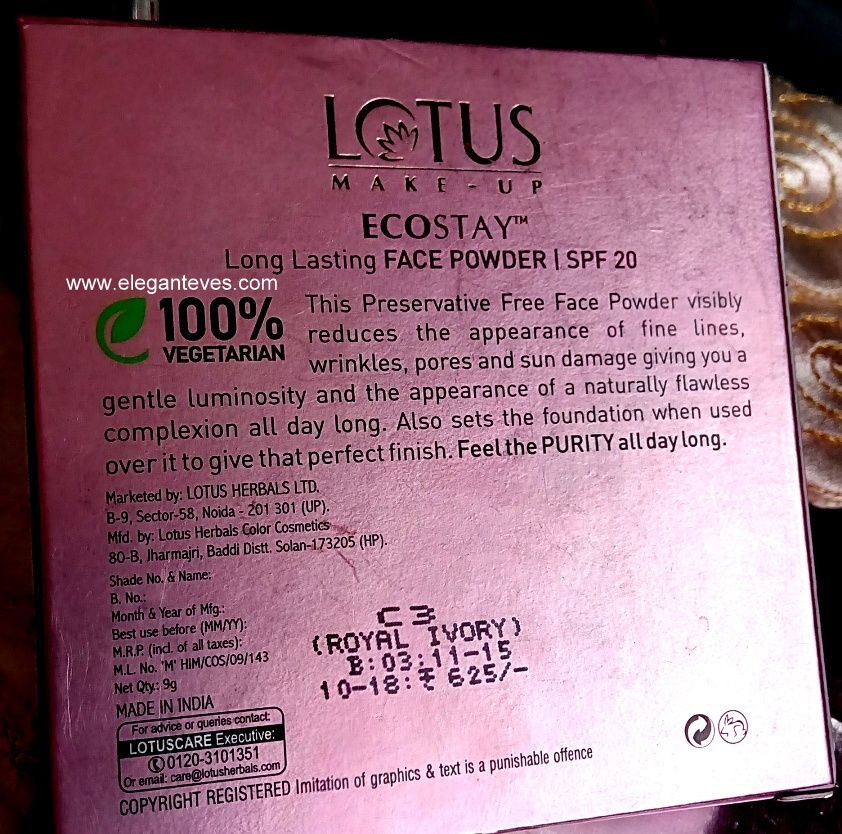 Review/Swatches of Lotus Ecostay Long Lasting Face Powder-SPF 20 #Royal ...