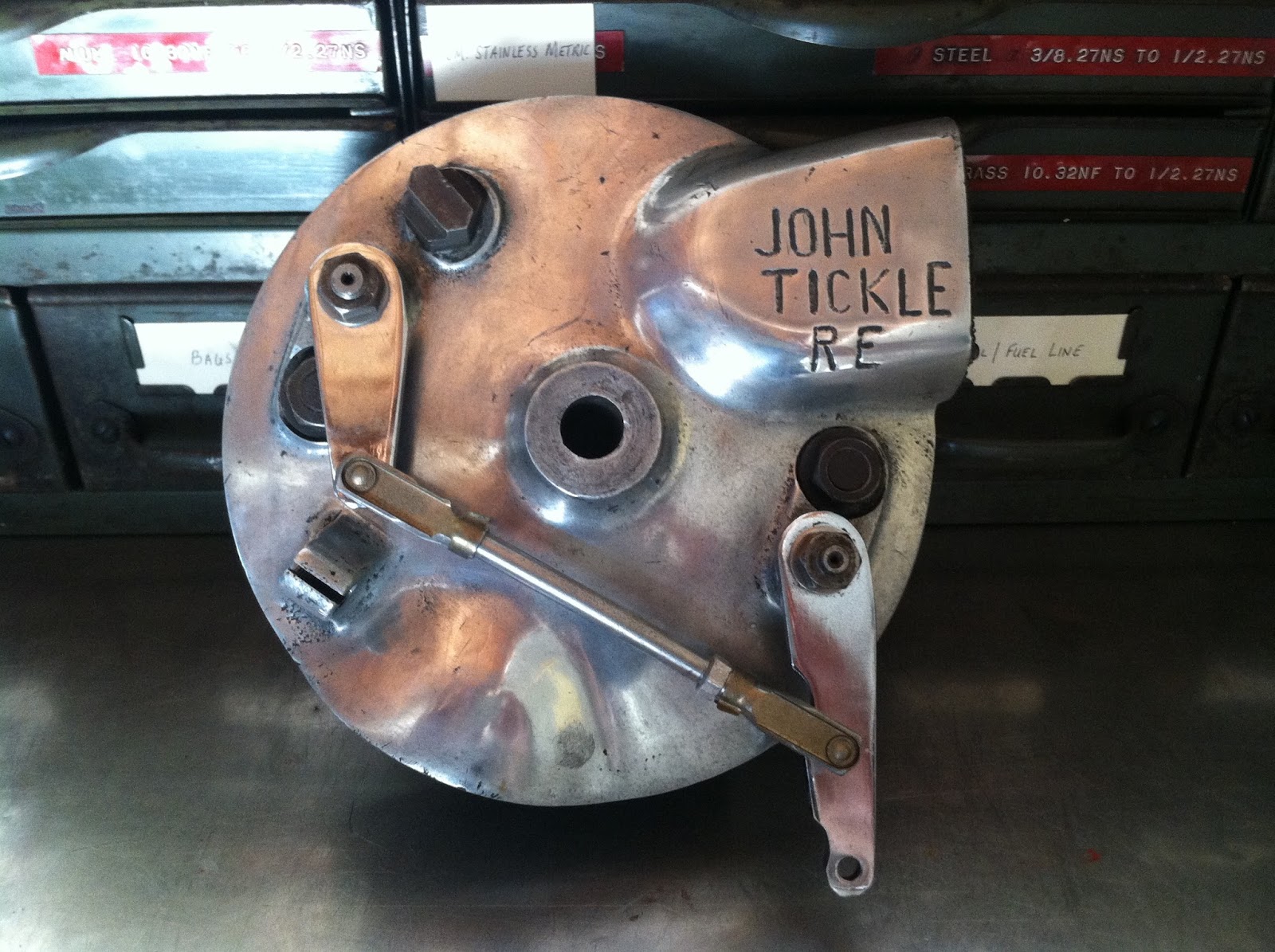 SOLO MOTORCYCLE WORKS: On The Bench - John Tickle RE brake plate