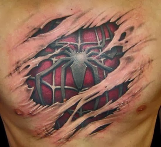 Amazing Tattoo World: 3D spider & wound tattoo on the chest