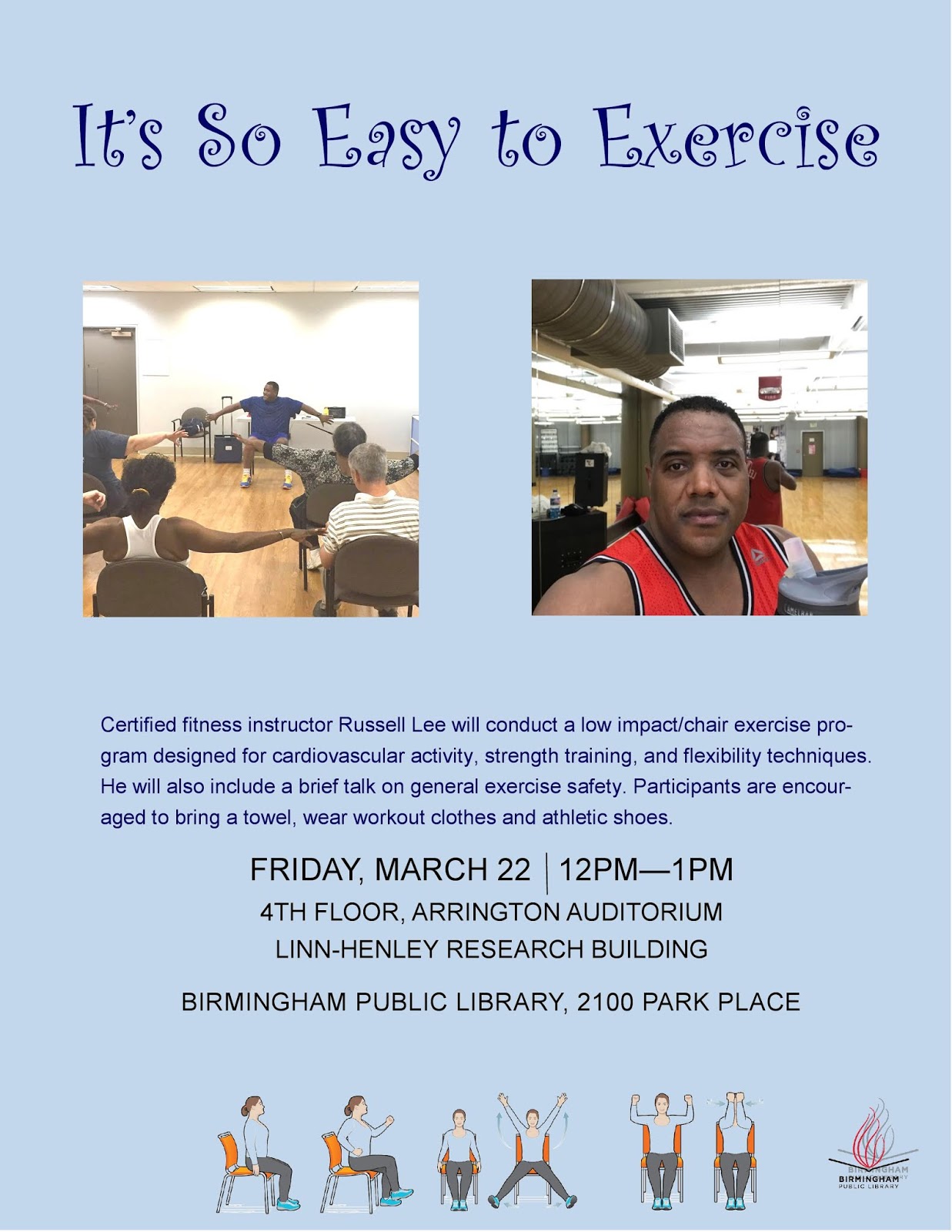 It's So Easy to Exercise at Central Library March 22