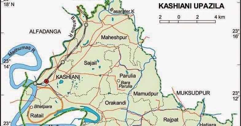 Kashiani Upazila Map, Gopalganj District, Bangladesh