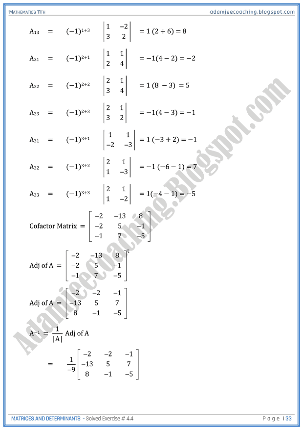 Adamjee Coaching: Matrices and Determinants - Exercise 4.4 Part-II ...