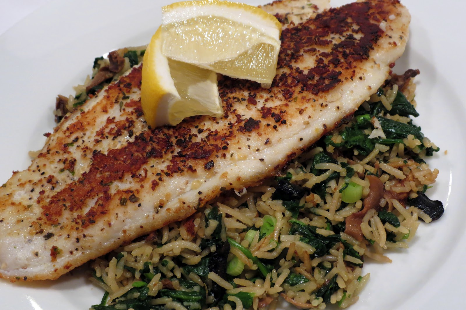 Dinner with the Welches: Sautéed Swai with Spinach Mushroom Rice