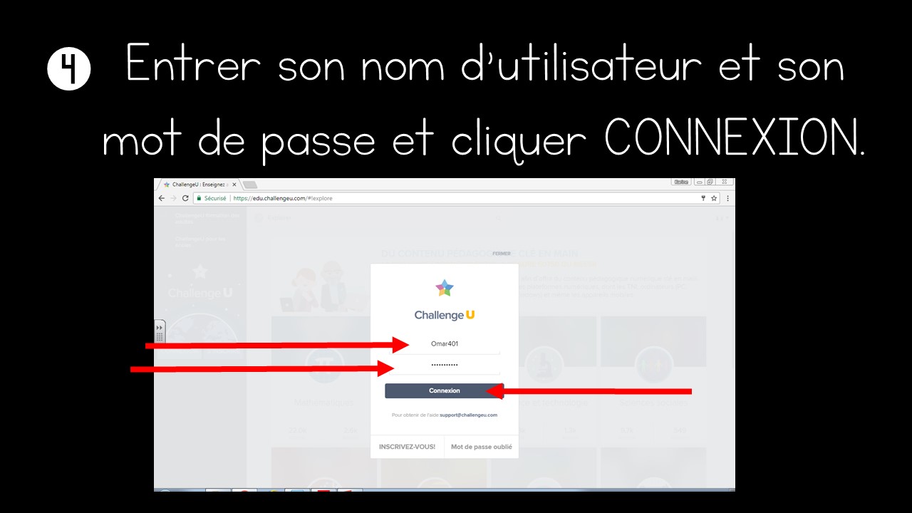 Démarche pour se connecter à ChallengeU.