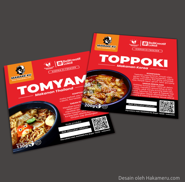 Desain Label Stiker Toppoki & Tomyam untuk UMKM Kuliner MAMAKE KU