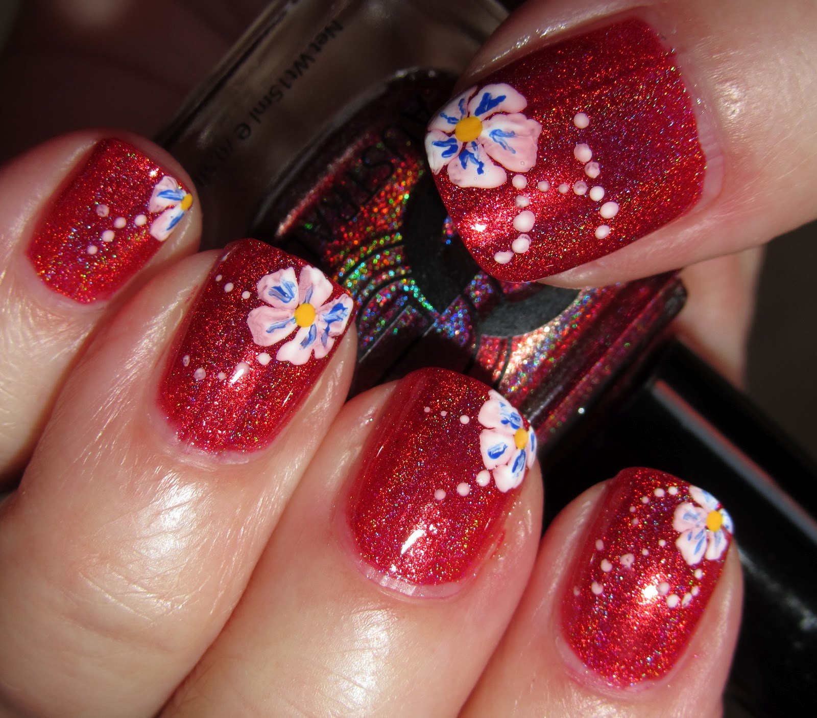 Marias Nail Art and Polish Blog: Sheer Code Red flowers
