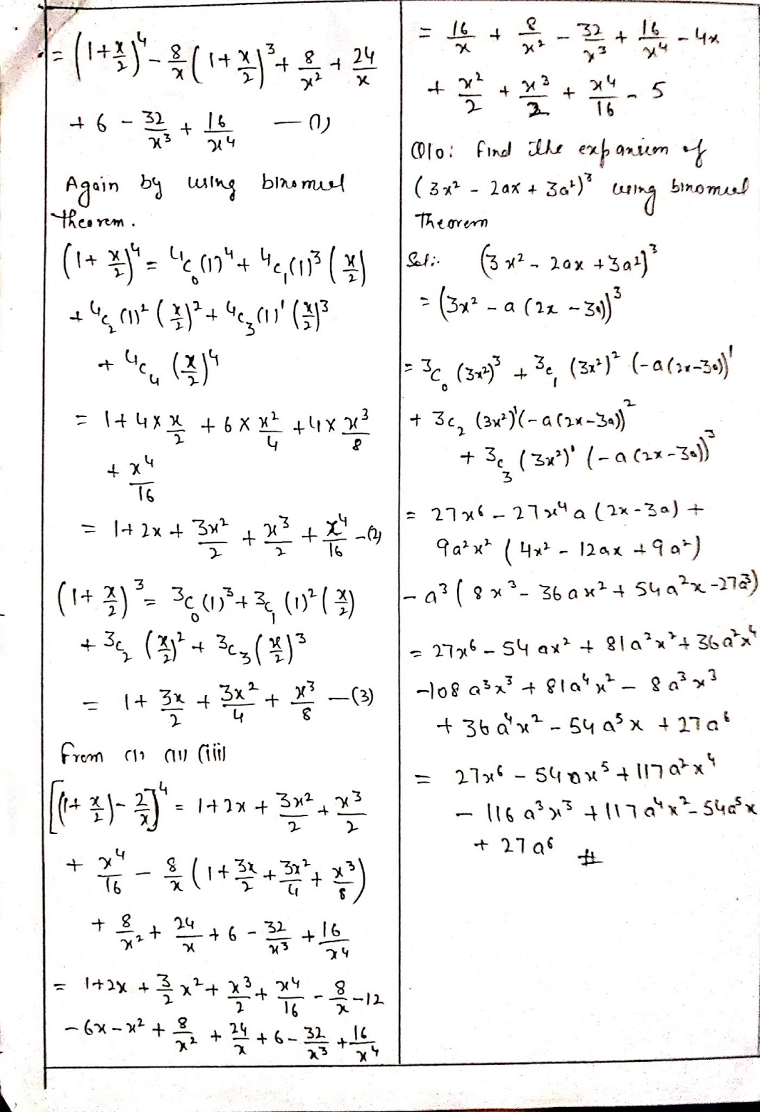 Binomial Theorem HANDWRITTEN NCERT Solutions - Class 11 Maths