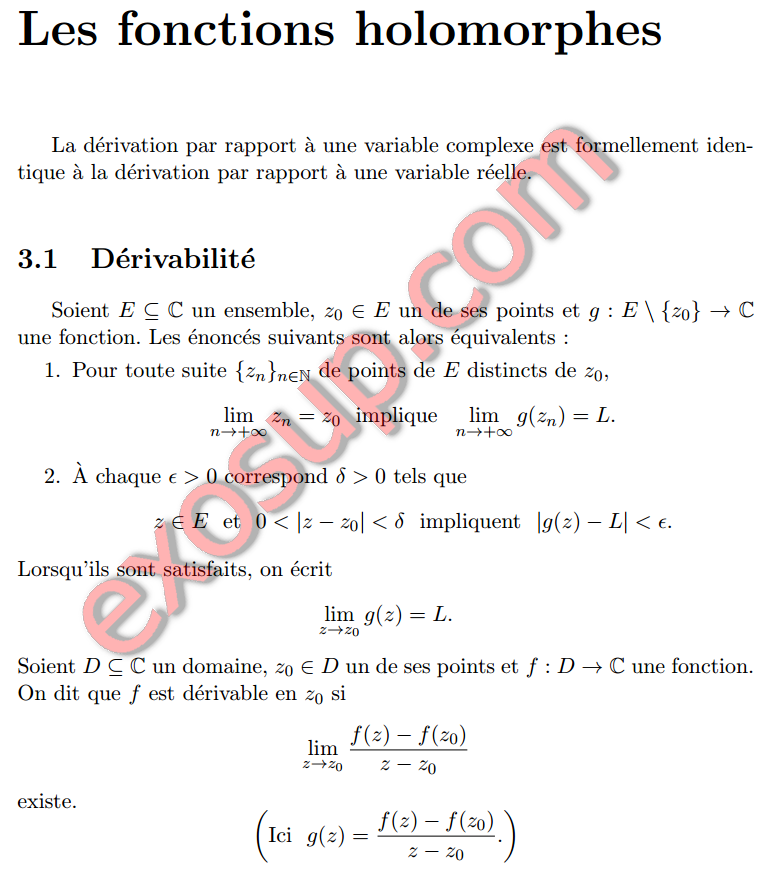 Analyse complexe cours et exercices corrigés - ExoSup