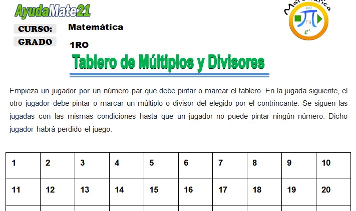 JUEGO DE MÚLTIPLOS Y DIVISORES ~ Materiales del Docentes