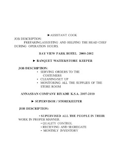 Chef - Assistant Cook Job Description - Jobs Information Center