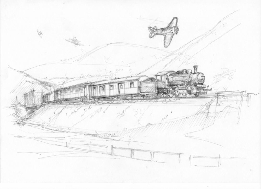 The Art of Gyula Pozsgay: Train attack