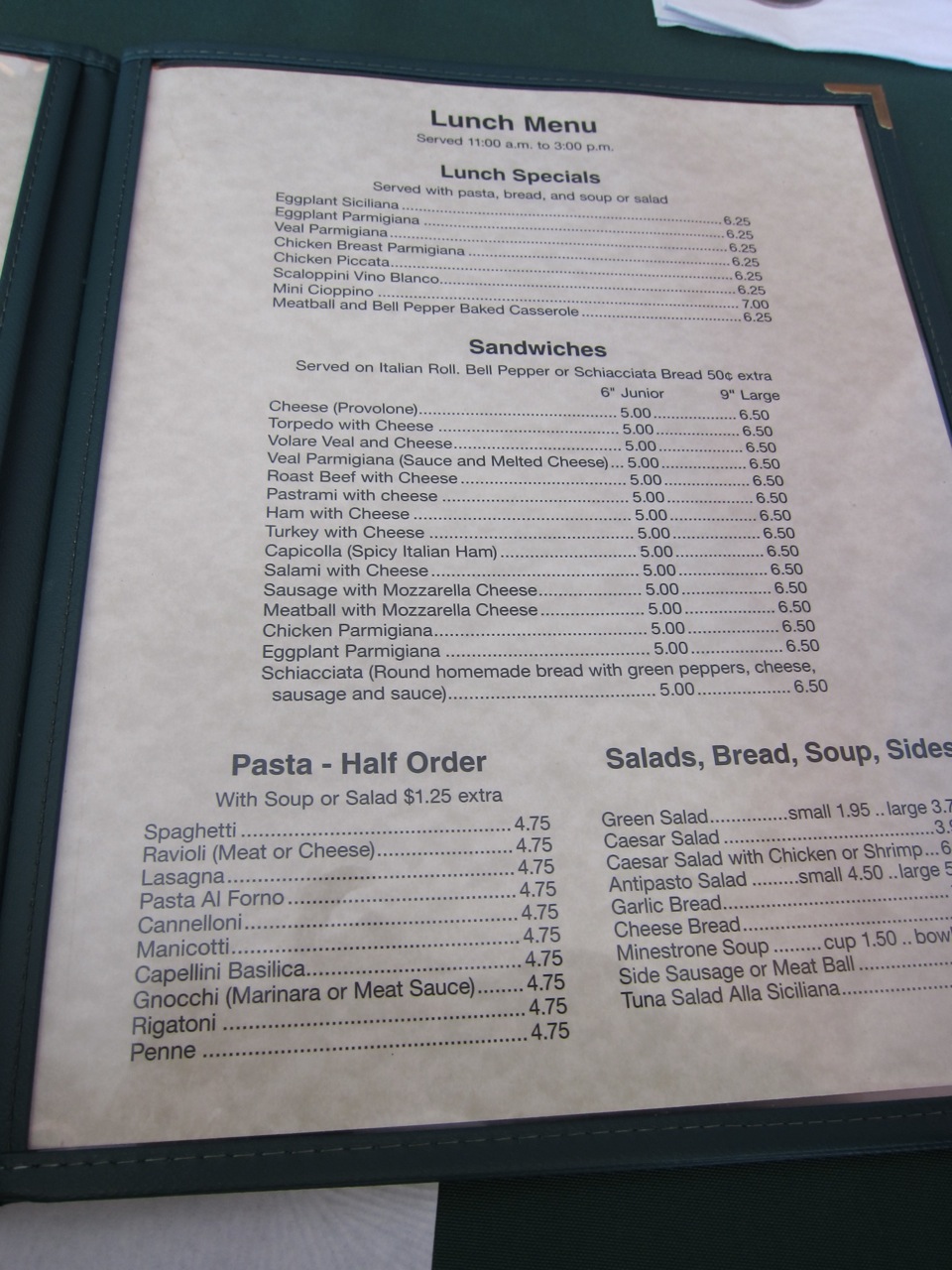 The Radiused Corner Menu Vault: Volare Italian Restaurant