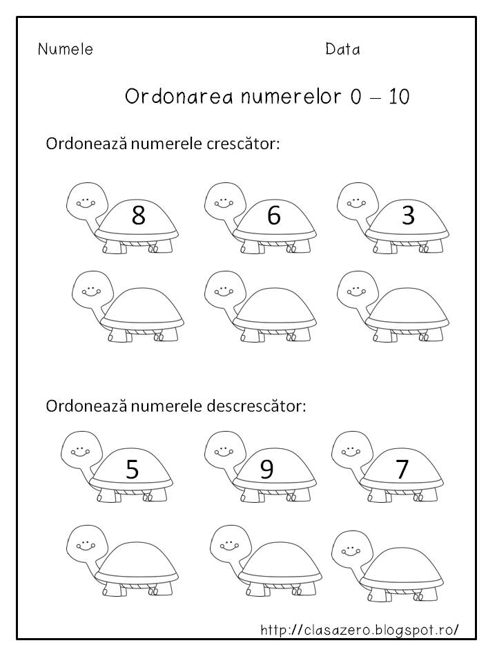 Clasa pregatitoare: Ordonarea numerelor 0 - 10