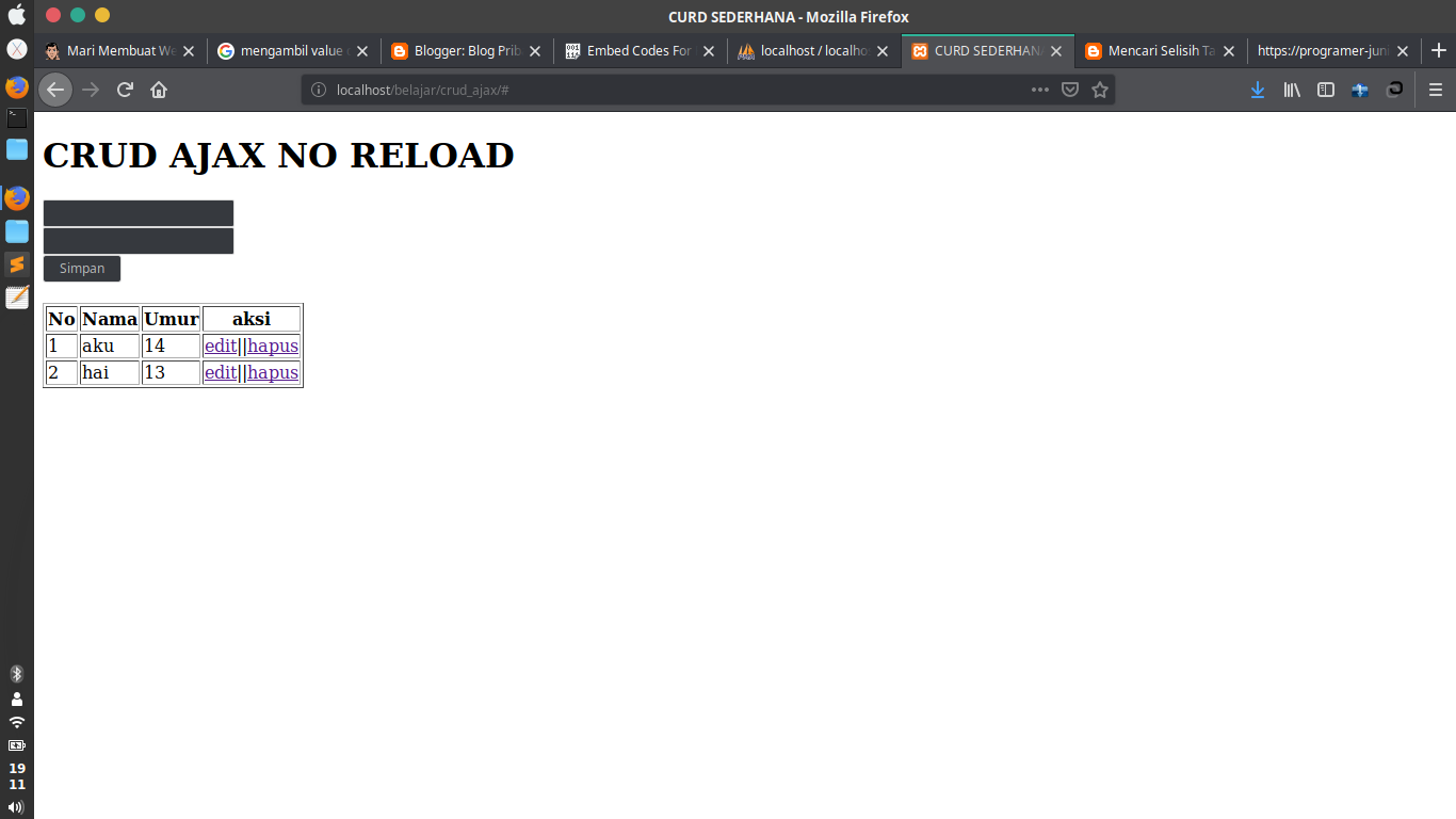 CRUD Ajax Tanpa Reload Page Sederhana | Blog Pribadi Sekedar Share