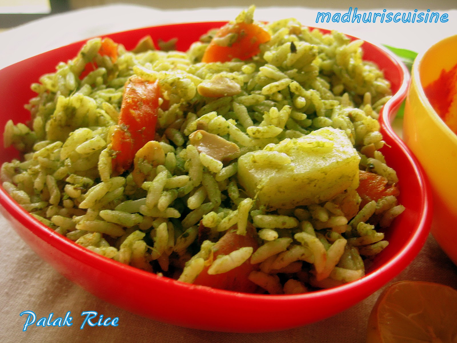 madhuri's kitchen: Palak Rice / Palakura Annam / Spinach Rice