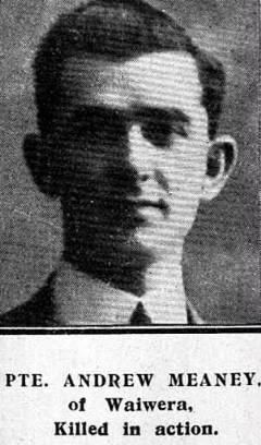 100 NZ World War One Memorials 1914-2014: Private Andrew William Meaney ...