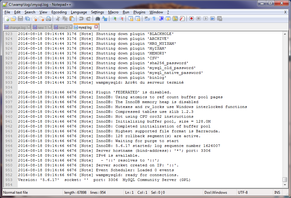 Wamp Server warna Kuning karena "wampmysqld: ready for connections"