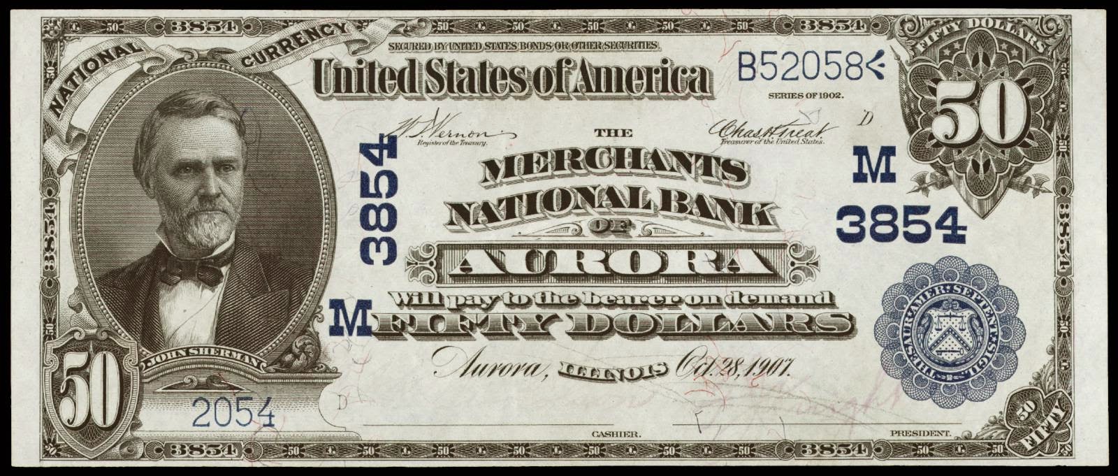 National Bank Notes 1902 50 Dollar 3854 The Merchants National Bank of ...