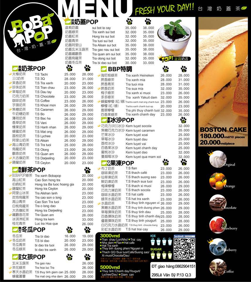 Nguyên liệu pha chế : Menu Trà Sữa Bobopad