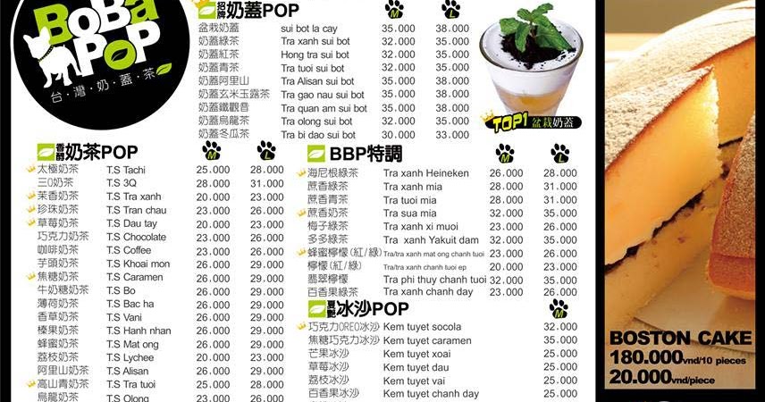 Nguyên liệu pha chế : Menu Trà Sữa Bobopad