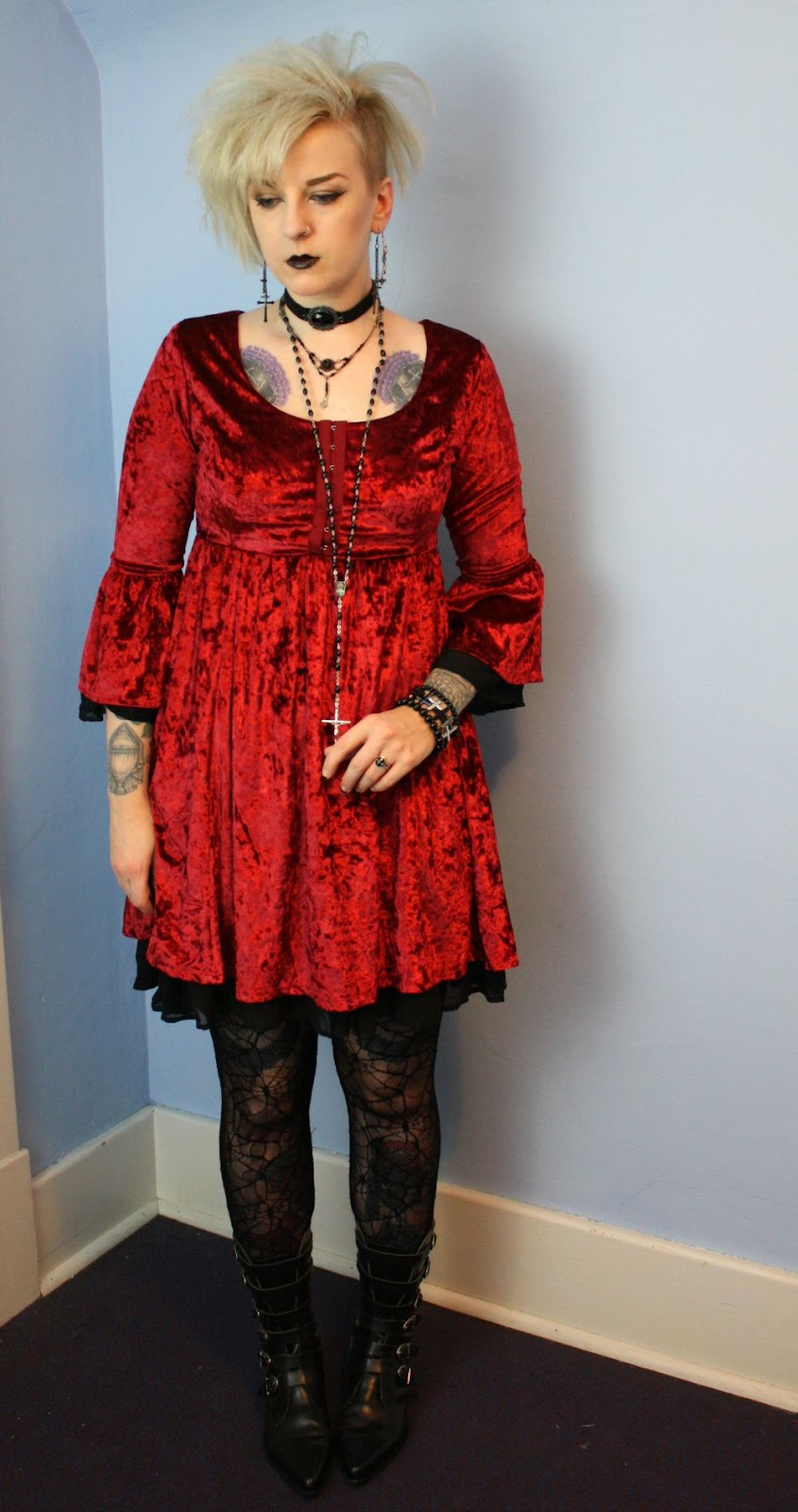 Coffin Kitsch Red Velvet Dress