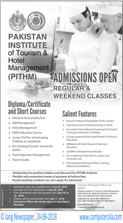 Pakistan Institute Of Tourism & Hotel Management (PITHM) Admissions ...