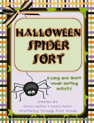 Primary Chalkboard: Halloween Spider Sort ~ Vowel Sorting *Freebie*