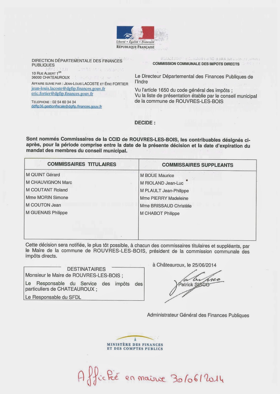 MAIRIE DE ROUVRES-LES-BOIS: Commission Communale des Impôts Directs