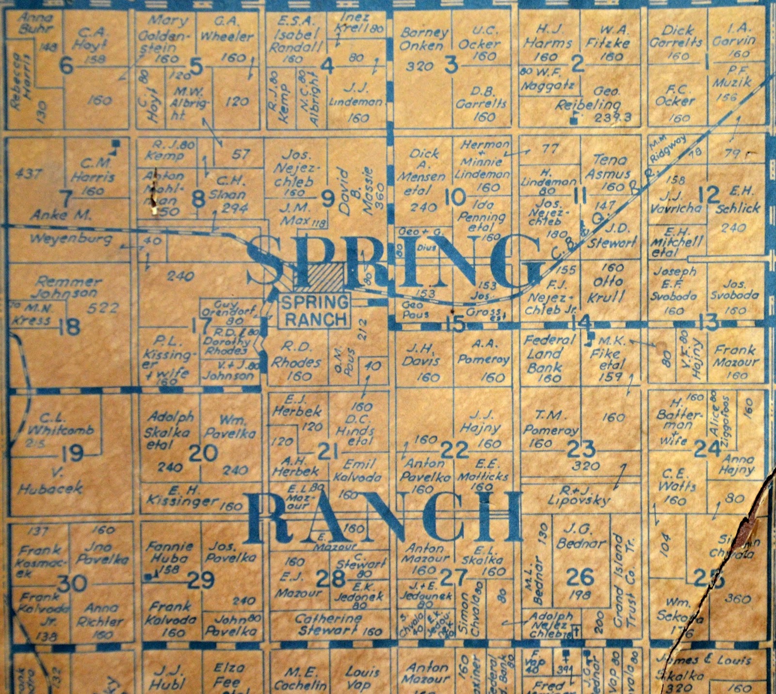 Sutton Nebraska Museum: 1937 Plat Map of Spring Ranch Township, Clay County