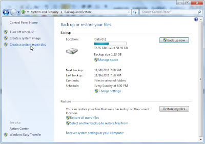 Cara Backup Data: Cara Backup System Windows 7 dengan Membuat System ...