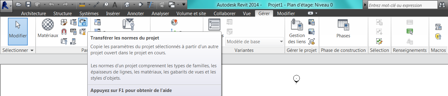 Revit-Mémo: Revit 2014_Gabarit, Transférer les normes du projet