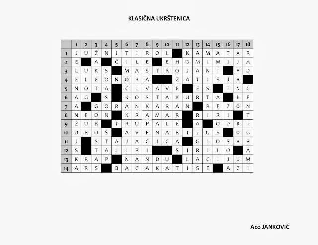 ENIGMAGIKA: Jankovićeva klasična ukrštenica