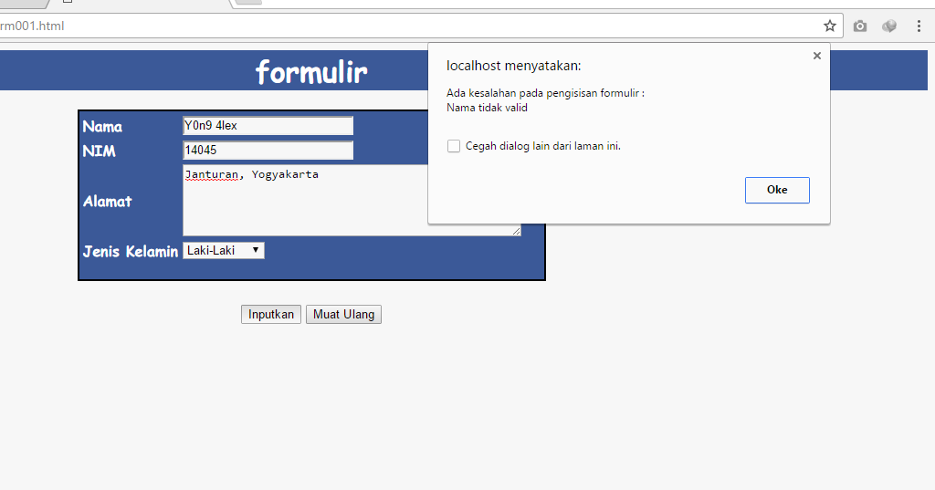 Validasi Formulir Menggunakan Javascript
