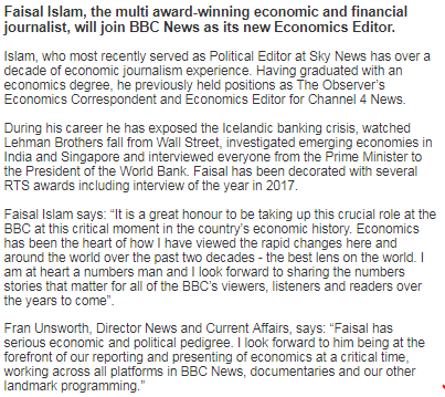 Is the BBC biased?: Faisal Islam to become Economics Editor for the BBC