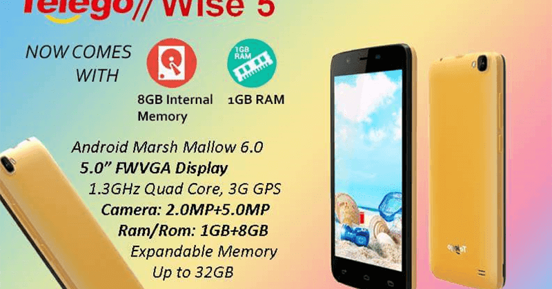 Telego Wise 5 Announced, 5 Inch Marshmallow Phone With 1 GB RAM For ...